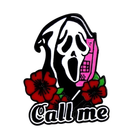 Jewelry | 63 Horror Scream Call Me Floral Flowers Enamel Pin | Poshmark